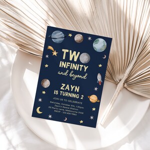 Editable Outer Space Birthday Invitation Two Infinity & Beyond Birthday ...