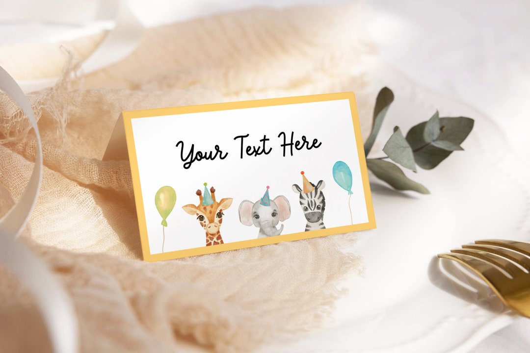 Jungle Safari Animals Place Card Editable Template, Tent Cards Food ...