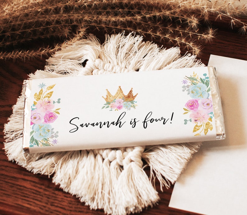 Editable Princess Chocolate Wrapper Template Pink Floral Gold - Etsy ...