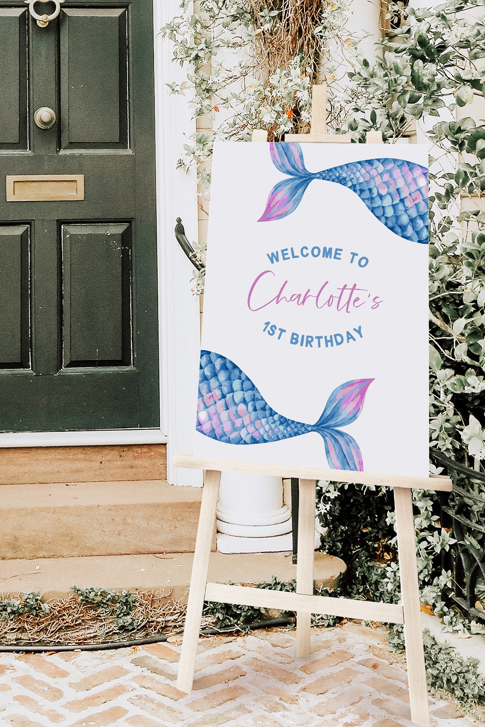 Mermaid Welcome Sign Editable Mermaid Birthday Sign Girl Mermaid Tail ...