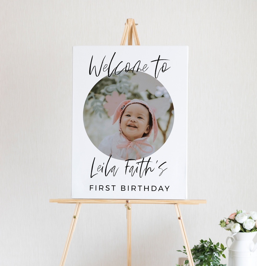Welcome Birthday Sign With Picture, Photo Birthday Welcome Sign, Modern ...