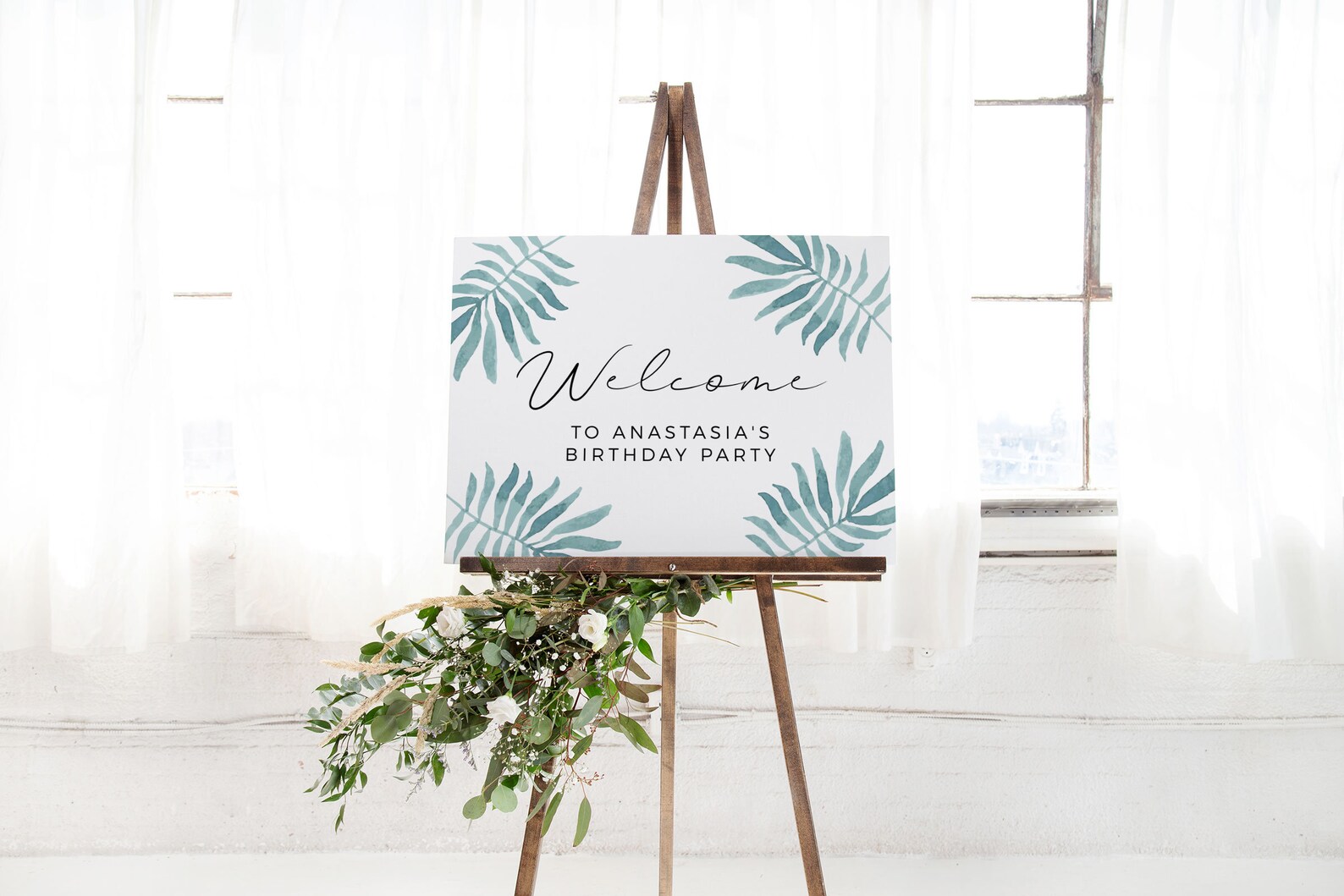 Tropical Welcome Sign, Modern Minimalist Palm Leaf Birthday or Baby ...