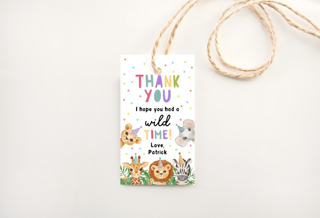 Editable Party Animals Favor Tags, Safari Zoo Wild One Animals Thank ...