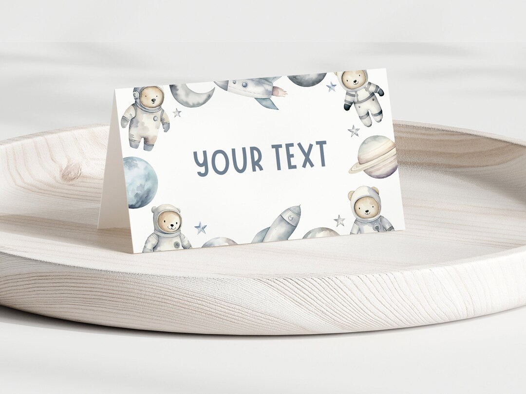 Astronaut Place Cards, Editable Printable Space Teddy Bear Galaxy ...