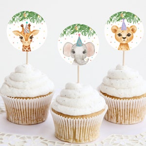 Party Animals Cupcake Toppers, Editable Template Safari Jungle Animals ...