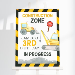 Editable Construction Welcome Sign, Digger Crane Dump Truck Birthday ...