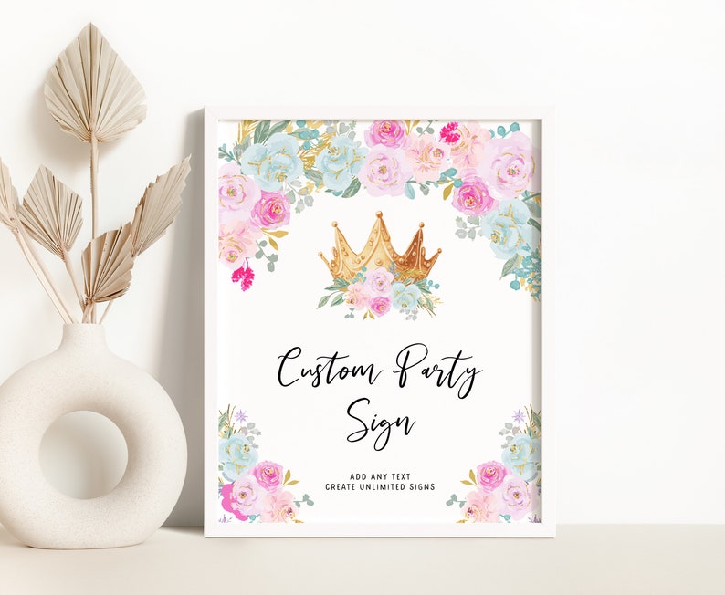 Editable Princess Party Sign Template Pink Floral Gold Crown - Etsy ...