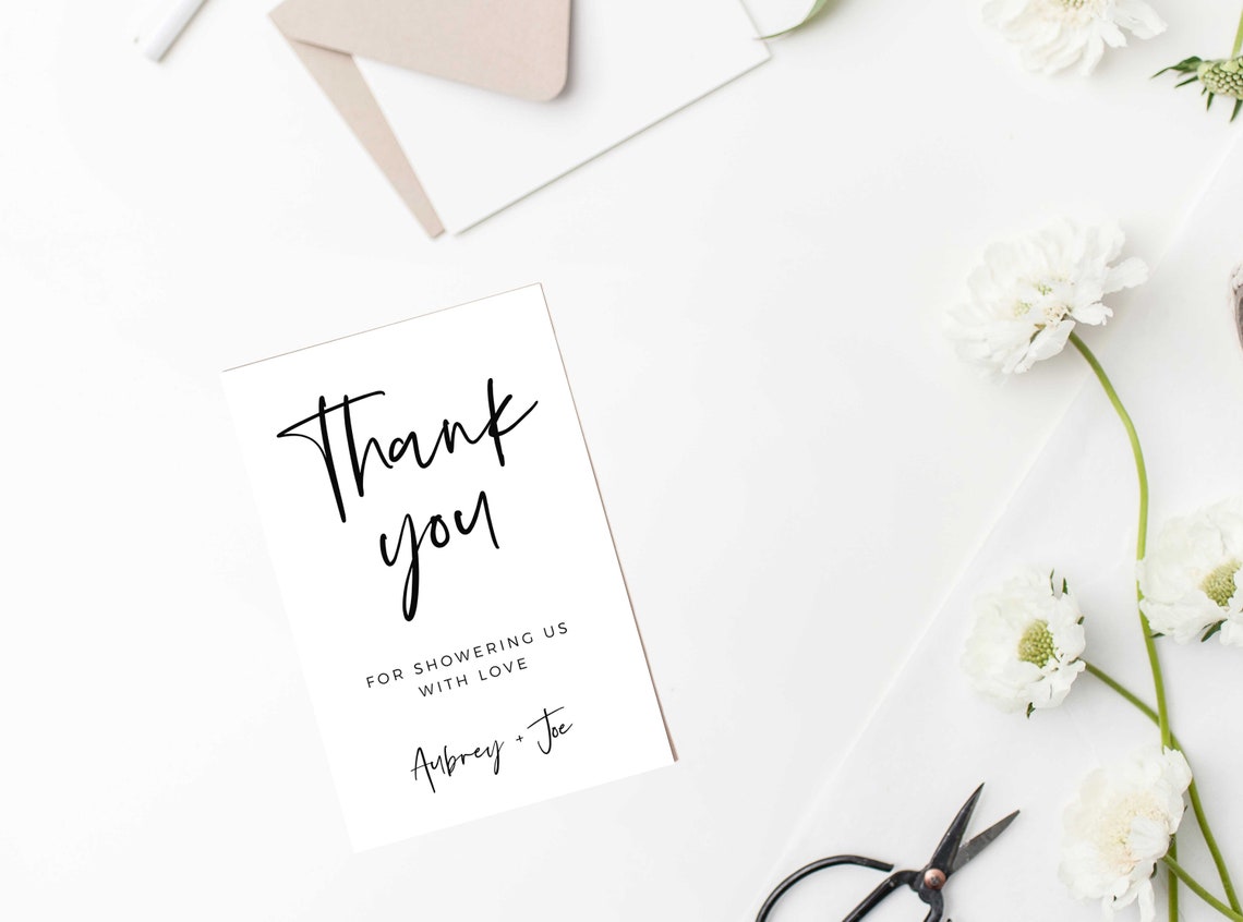 White Thank You Card INSTANT DOWNLOAD Personalised Thank You Note ...