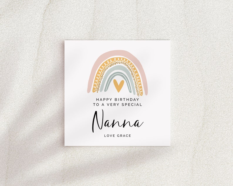 Happy Birthday Nanna Card - Pastel Rainbow Editable Template, Printable ...