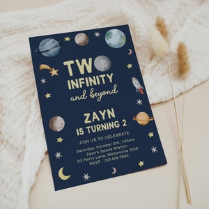 Editable Outer Space Birthday Invitation Two Infinity & Beyond Birthday ...
