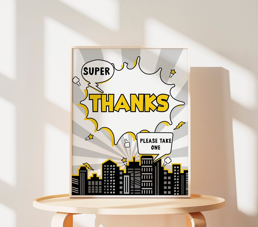 Superhero 8x10 Favor Sign, Thanks for Coming Template, Boys Birthday ...