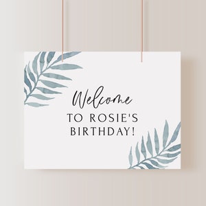 Modern Welcome Sign, Palm Leaf Botanical Watercolor Entrance Poster ...