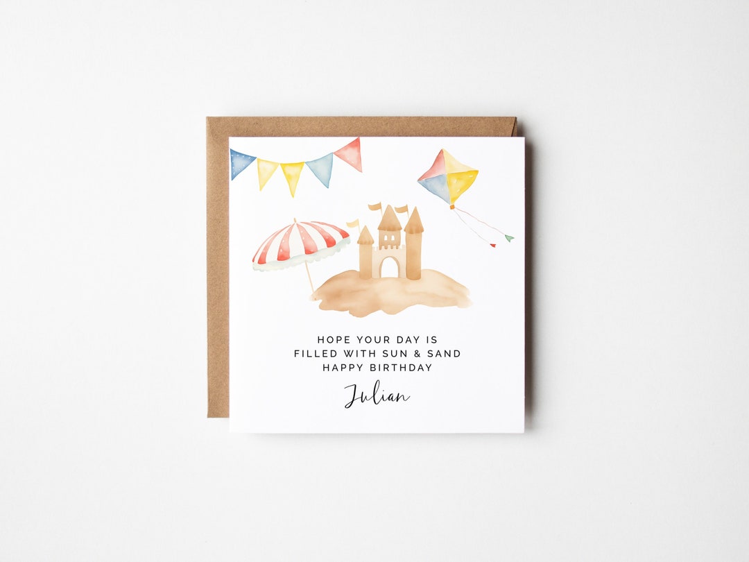 Birthday Card Template - Editable Summer Beach DIY Sandcastle ...