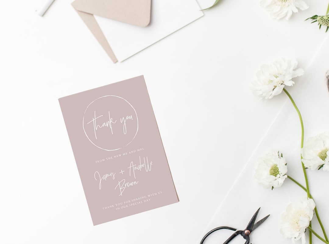 Blush Thank You Card Template, Printable Pink Thank You Card, Instant ...