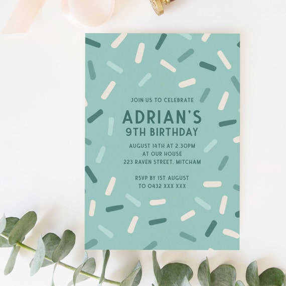 Editable Sprinkle 9th Birthday Party Invitation Download - Etsy