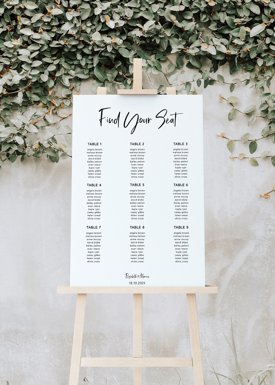 Seating Chart Poster, Wedding Seating Chart Sign, Find Your Seat Sign ...