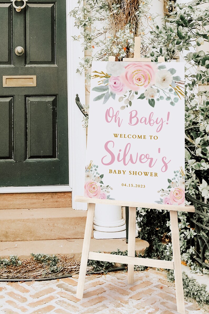 Baby Shower Welcome Sign, Printable Instant Download Watercolor Floral ...
