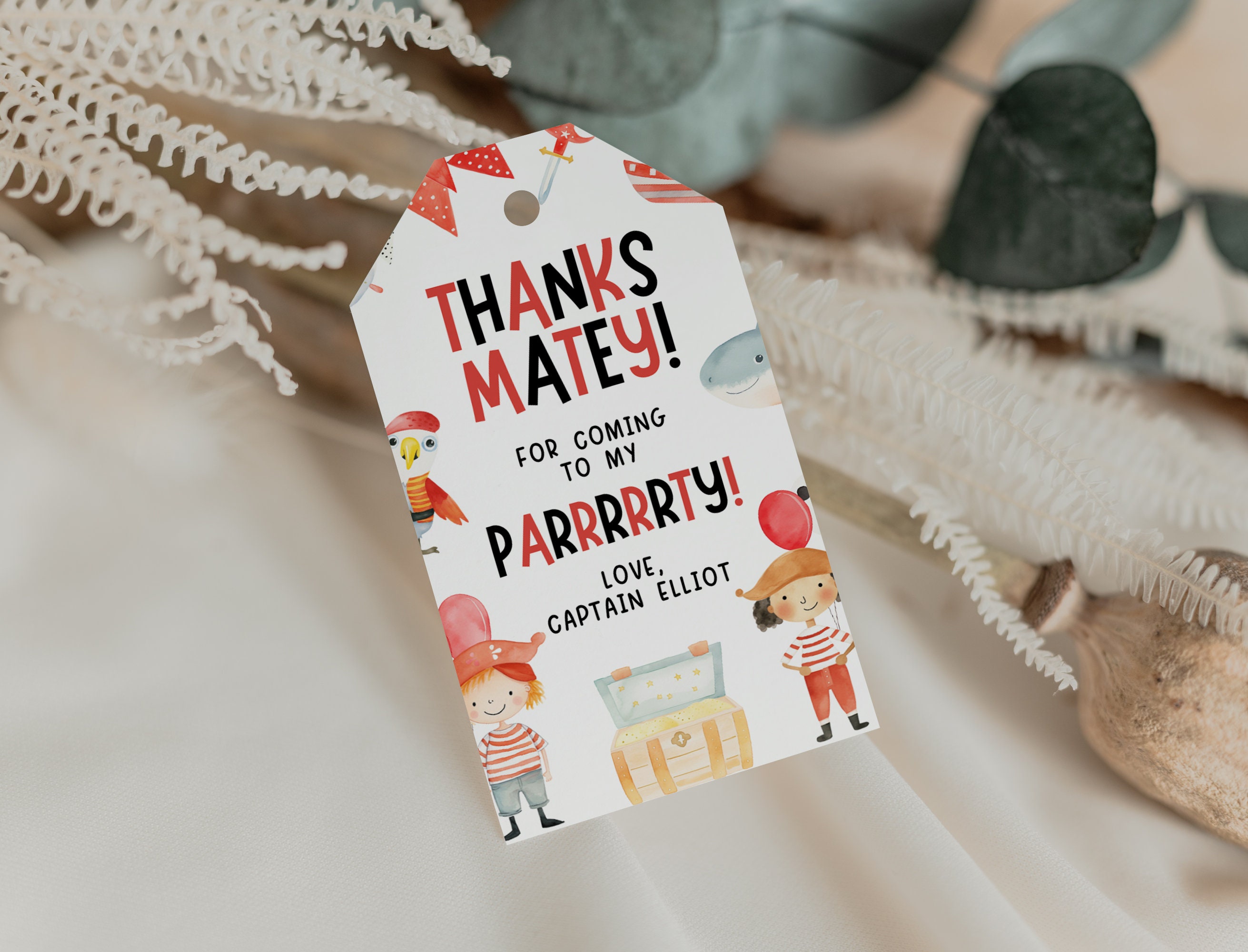 Pirate Thank You Tag, Editable Template Printable Instant Download ...