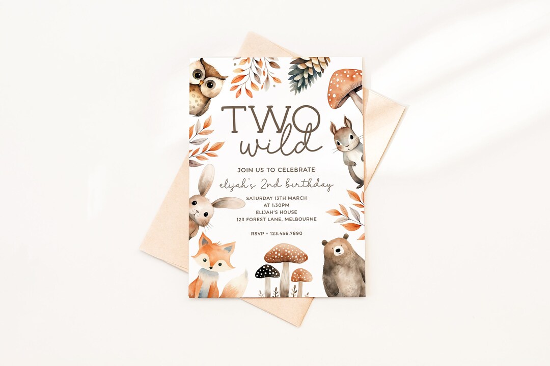 Woodland Animal Birthday Invitation, Editable Two Wild 2nd Forest ...