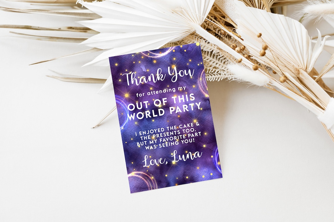 Cosmic Thank You Card Template, Starry Neon Kids Girls Galaxy Universe ...