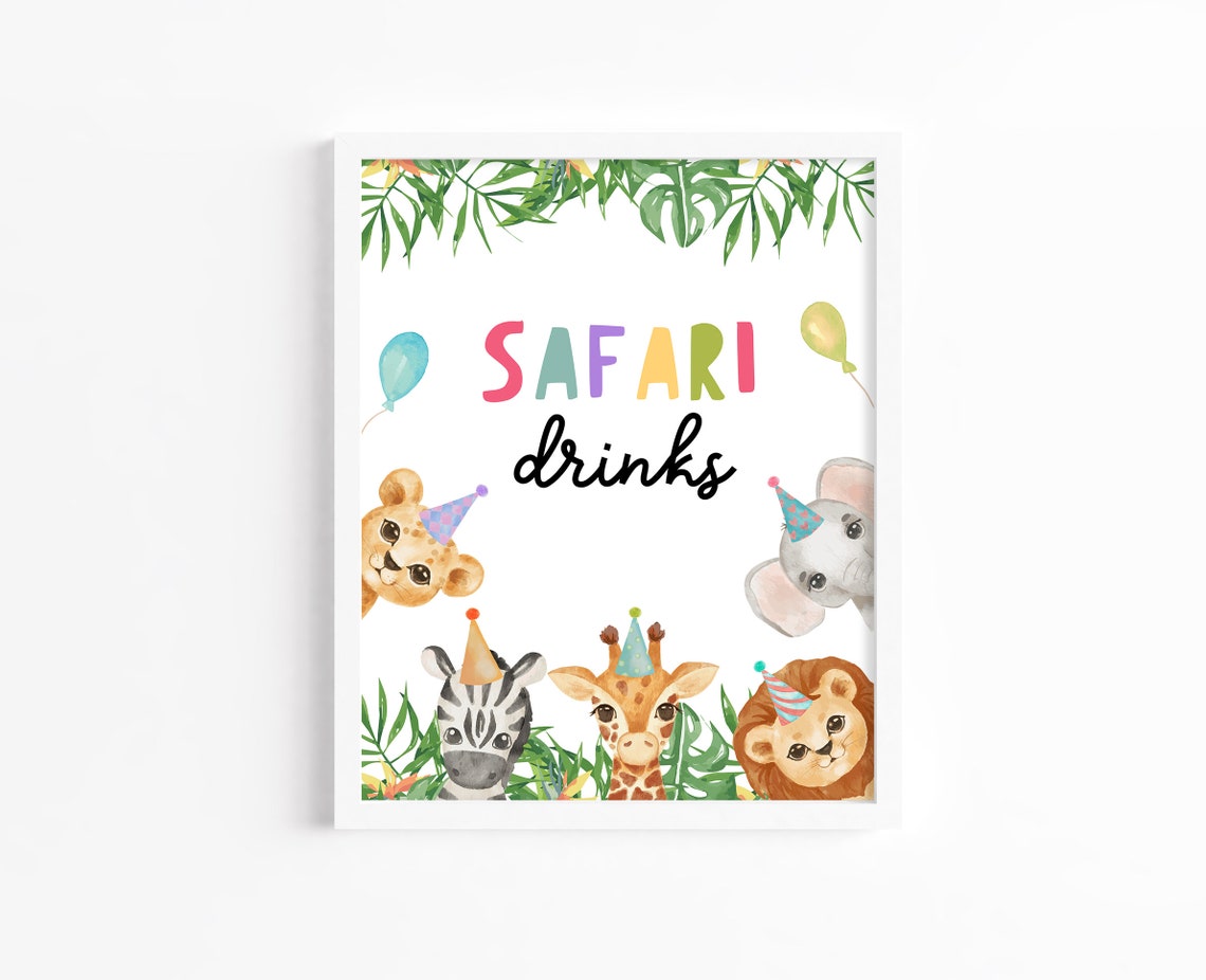 Safari Drinks Birthday Sign, Party Animal Safari Birthday Drinks Table ...