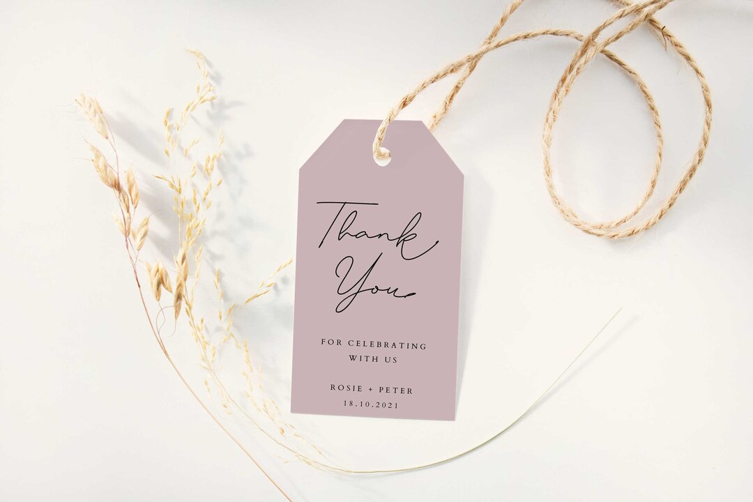 Wedding Thank You Tag Printable, Blush Pink Script Modern Minimalist ...