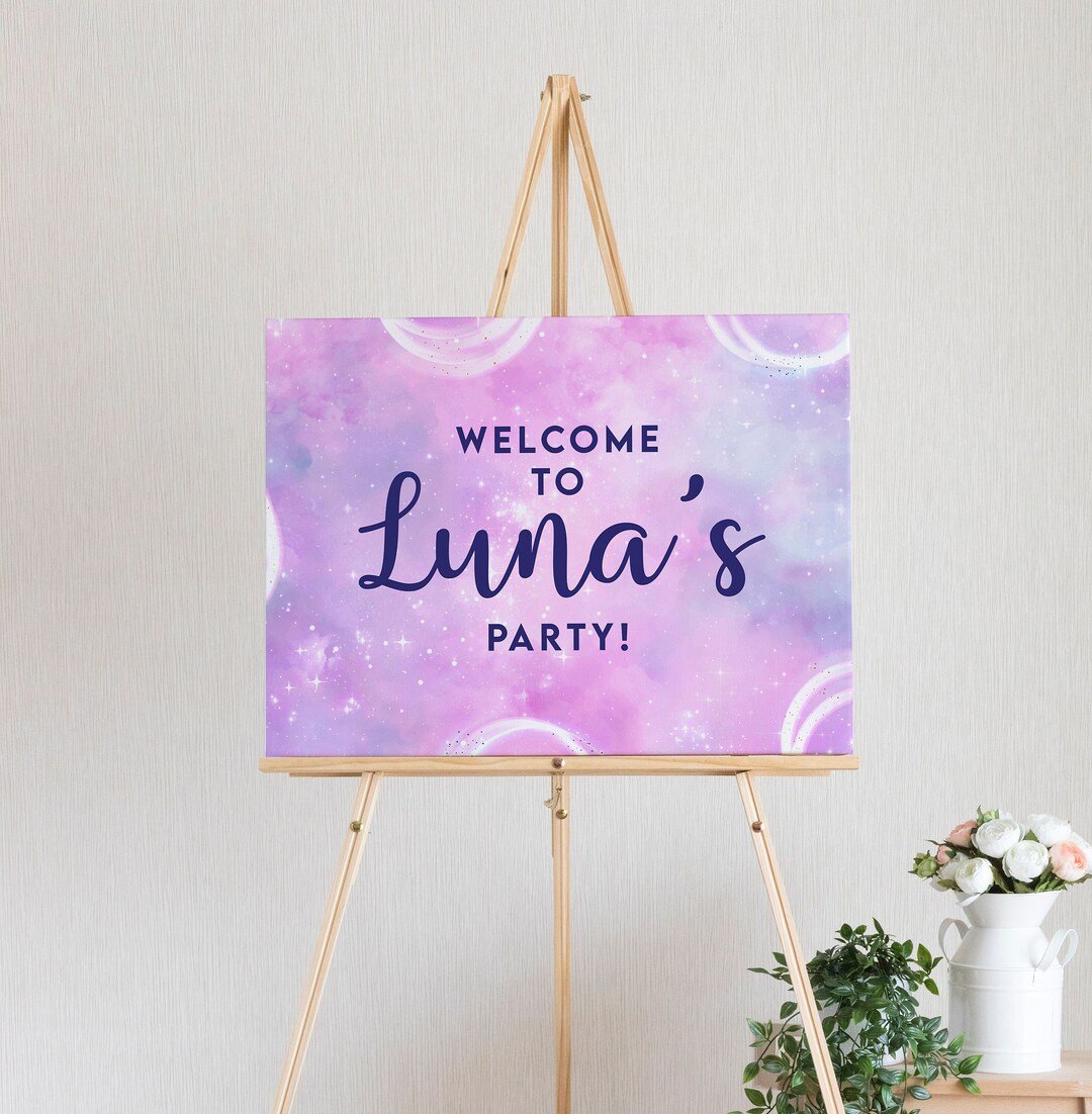 Galaxy Welcome Sign, Galactic Pink Purple Neon Stars Girls 18x24 ...