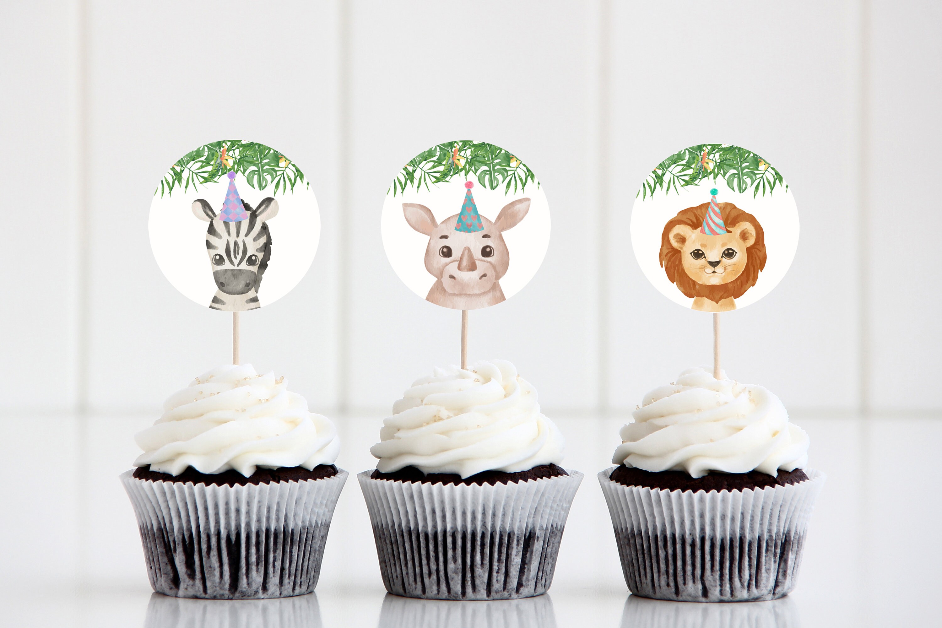 Party Animals Cupcake Toppers, Editable Template Safari Jungle Animals ...