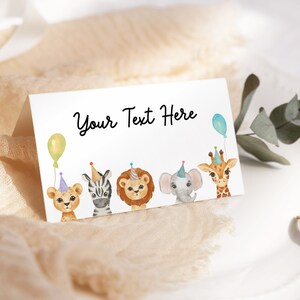 Jungle Safari Animals Place Card Editable Template, Tent Cards Food ...