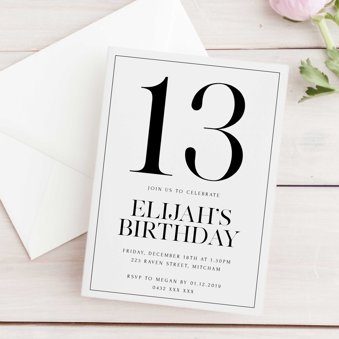 Editable Simple 13th Birthday Party Invitation Download Printable ...