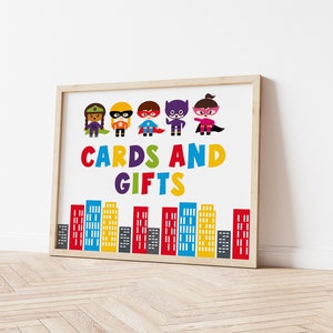 Superhero Cards & Gifts Table Sign - Editable Template, Printable Party ...