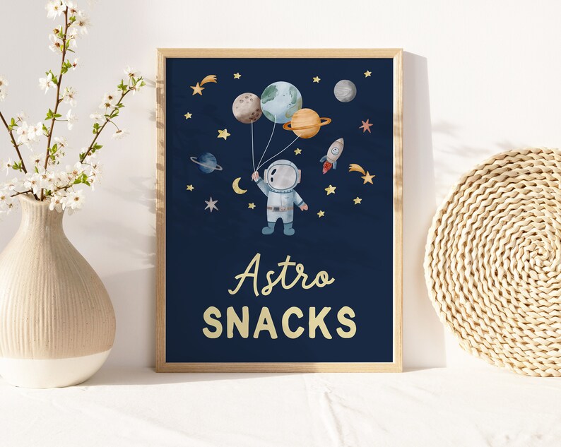 Astro Snacks Space Party Sign Outer Space Birthday Sign Astronaut ...
