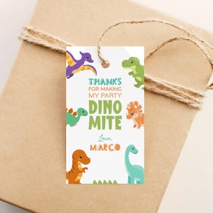 Editable Dinosaur Birthday Favor Tags, Printable Dinosaur Thank You Tag ...
