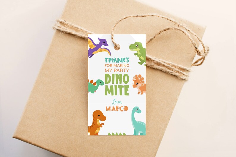 Editable Dinosaur Birthday Favor Tags, Printable Dinosaur Thank You Tag ...