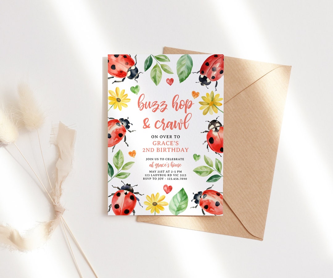 Ladybug Birthday Invitation, Editable Template Kids Girls Ladybird ...