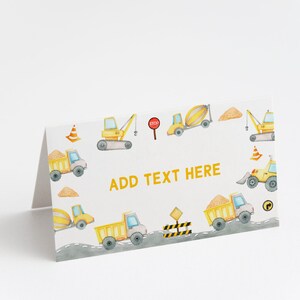Construction Birthday Party Place Card Template, Construction Menu Card ...