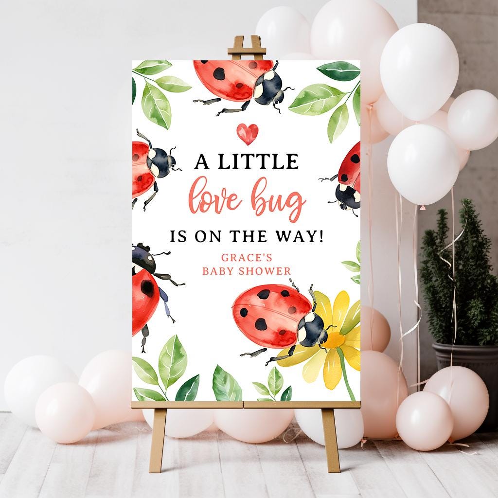 Ladybug Baby Shower Welcome Sign, Editable Template Printable Instant ...