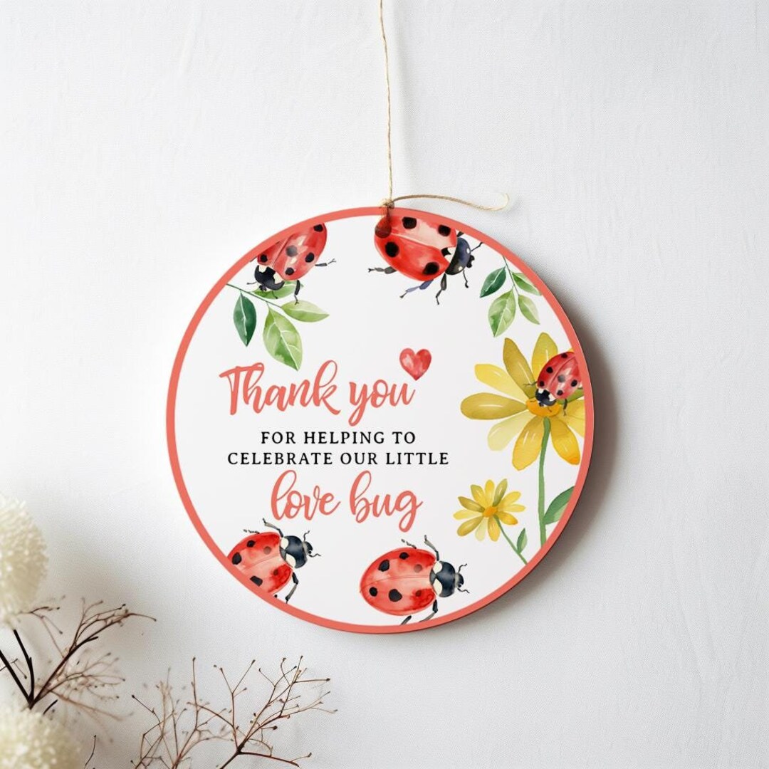 Love Bug Thank You Tag, Editable Template Printable Instant Download Birthday Party DIY Ladybug ...