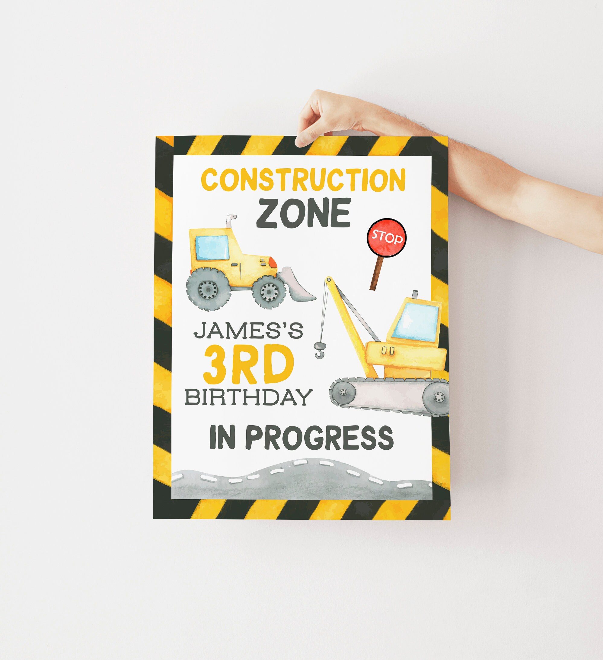 Editable Construction Welcome Sign, Digger Crane Dump Truck Birthday ...