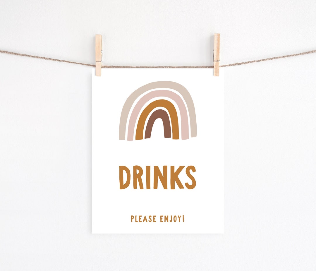 Boho Rainbow Drinks Table Sign INSTANT DOWNLOAD Printable Table Party ...