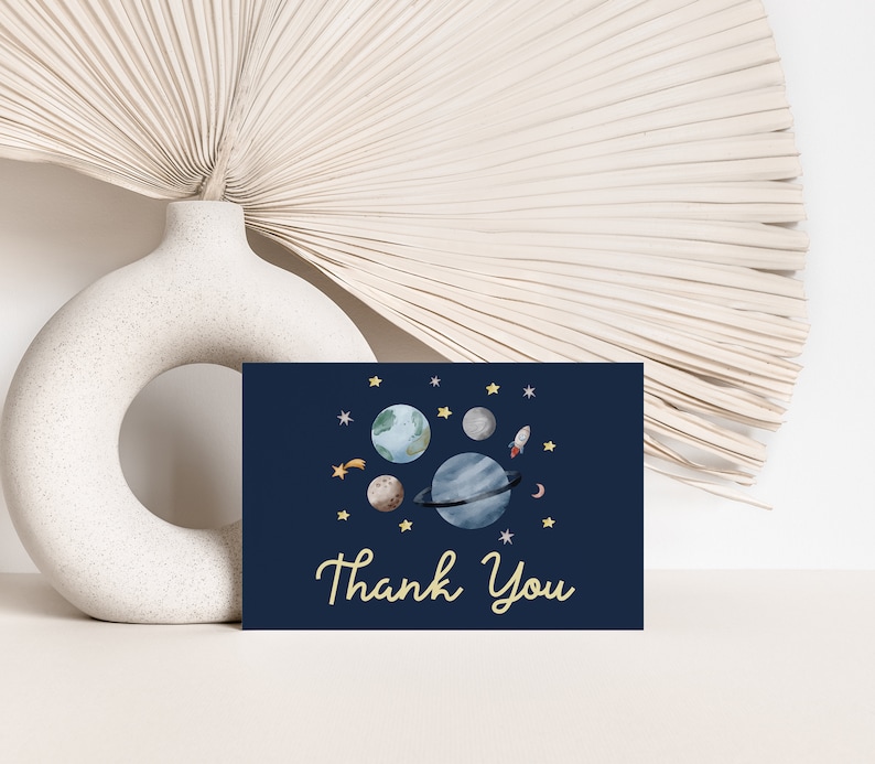 Editable Space Birthday Thank You Card Astronaut Planets to the Moon ...