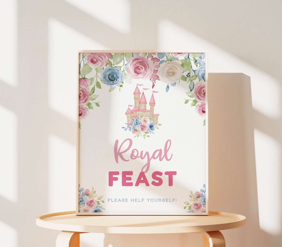 Princess Party Food Table Sign, 8x10 Custom Girls Royal Pink Floral ...