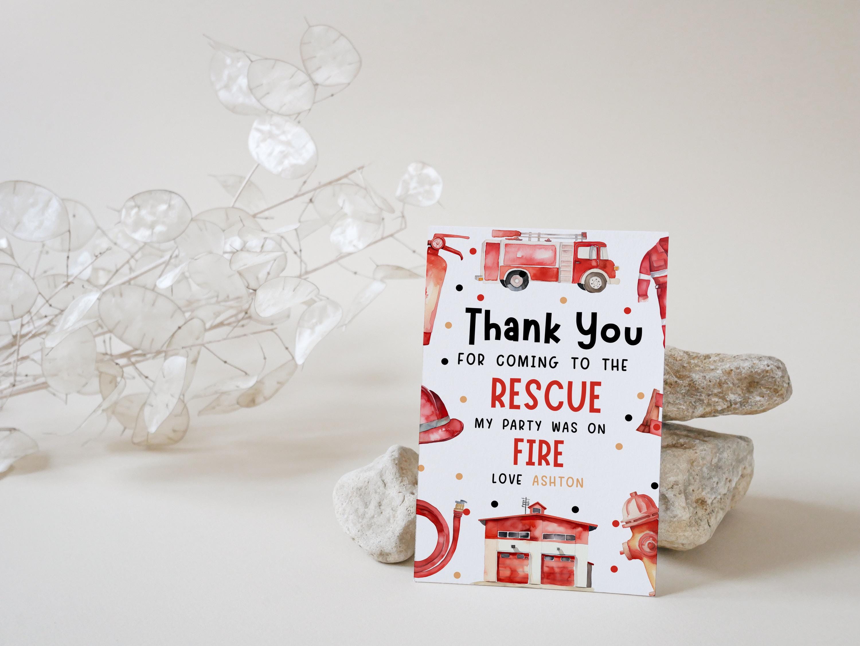 Fireman Thank You Card, Fire Truck Editable Template Printable Instant ...