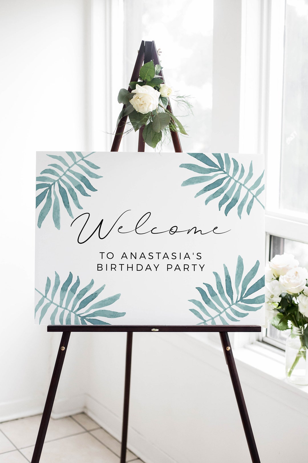 Tropical Welcome Sign, Modern Minimalist Palm Leaf Birthday or Baby ...