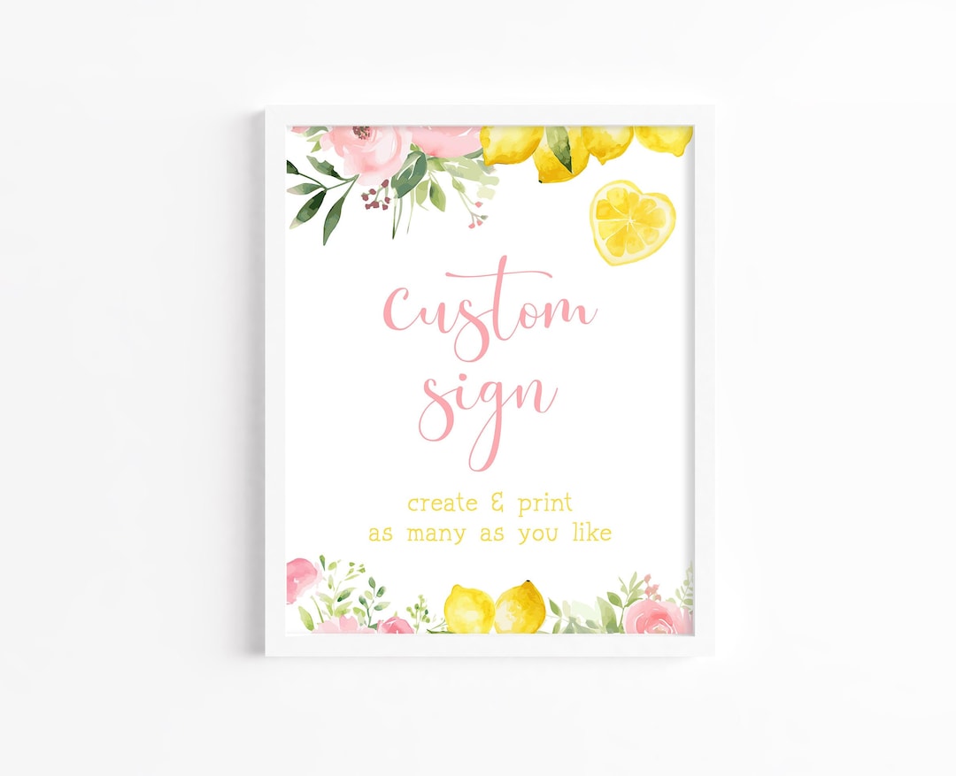 Party Table Sign, Custom 8x10 Lemon Floral Garden Editable Template ...