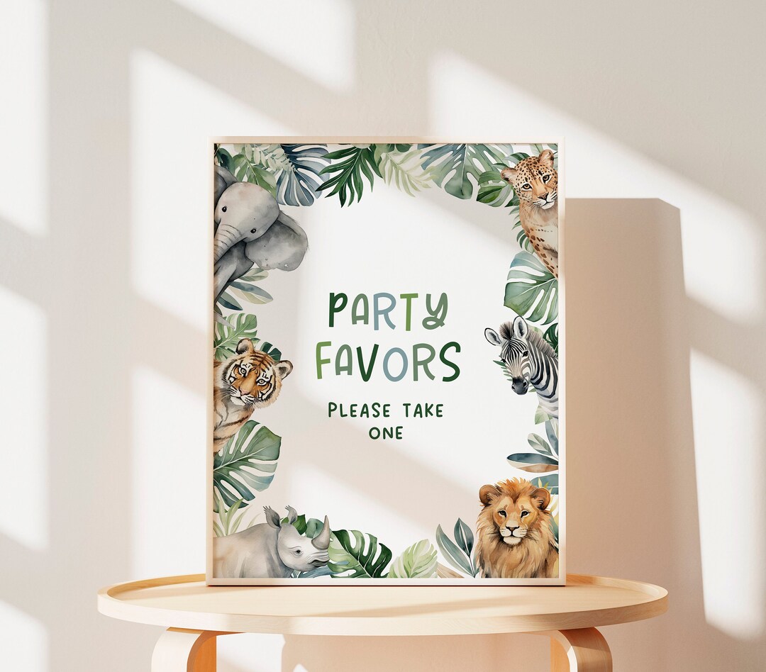 Safari Table Sign Party Favors, 8x10 Editable Printable DIY Jungle ...