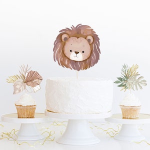 Lion Cake Topper Bundle, Watercolor Safari Boho Leaf Printable ...