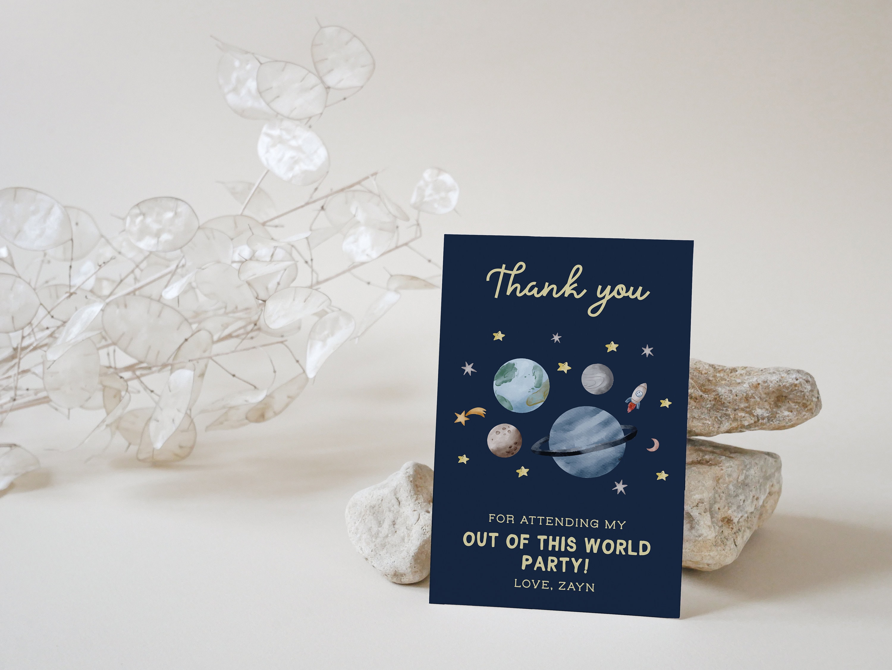 Space Birthday Thank You Card Astronaut Planets Outer Space Party ...