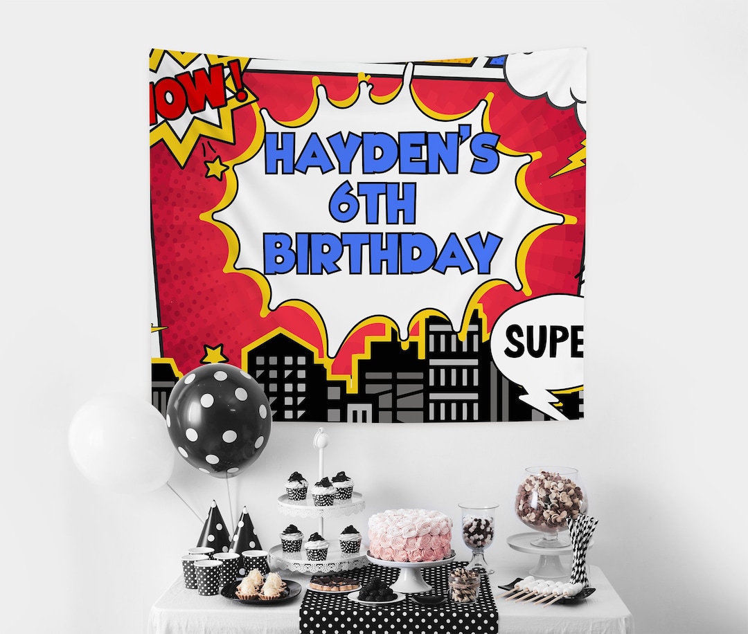 Superhero Backdrop Banner, Comic Book Large Party Birthday Signage ...