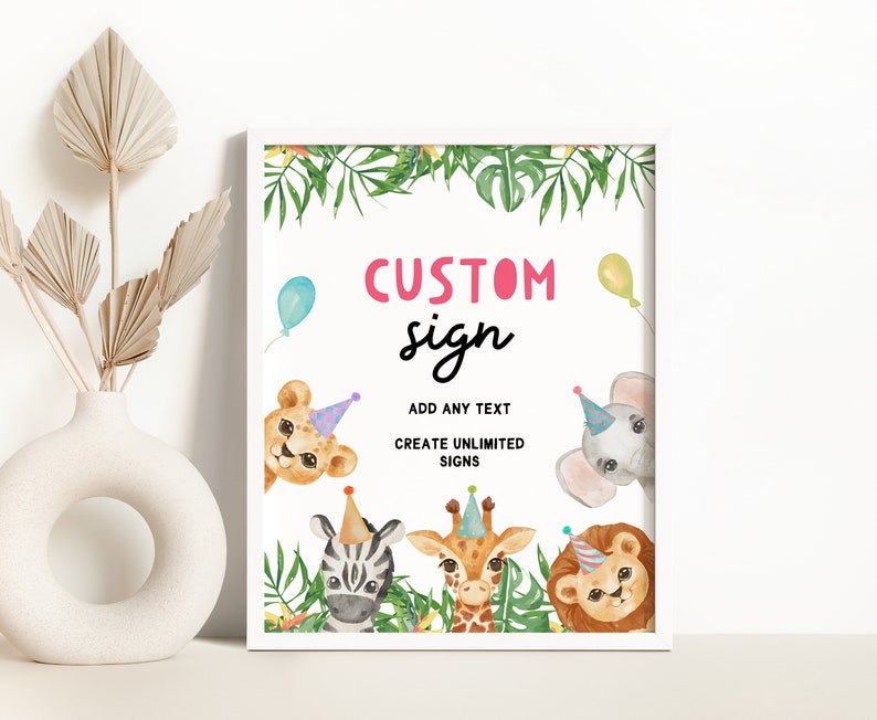 Editable Custom Birthday Sign Template, Party Animal Safari Birthday ...